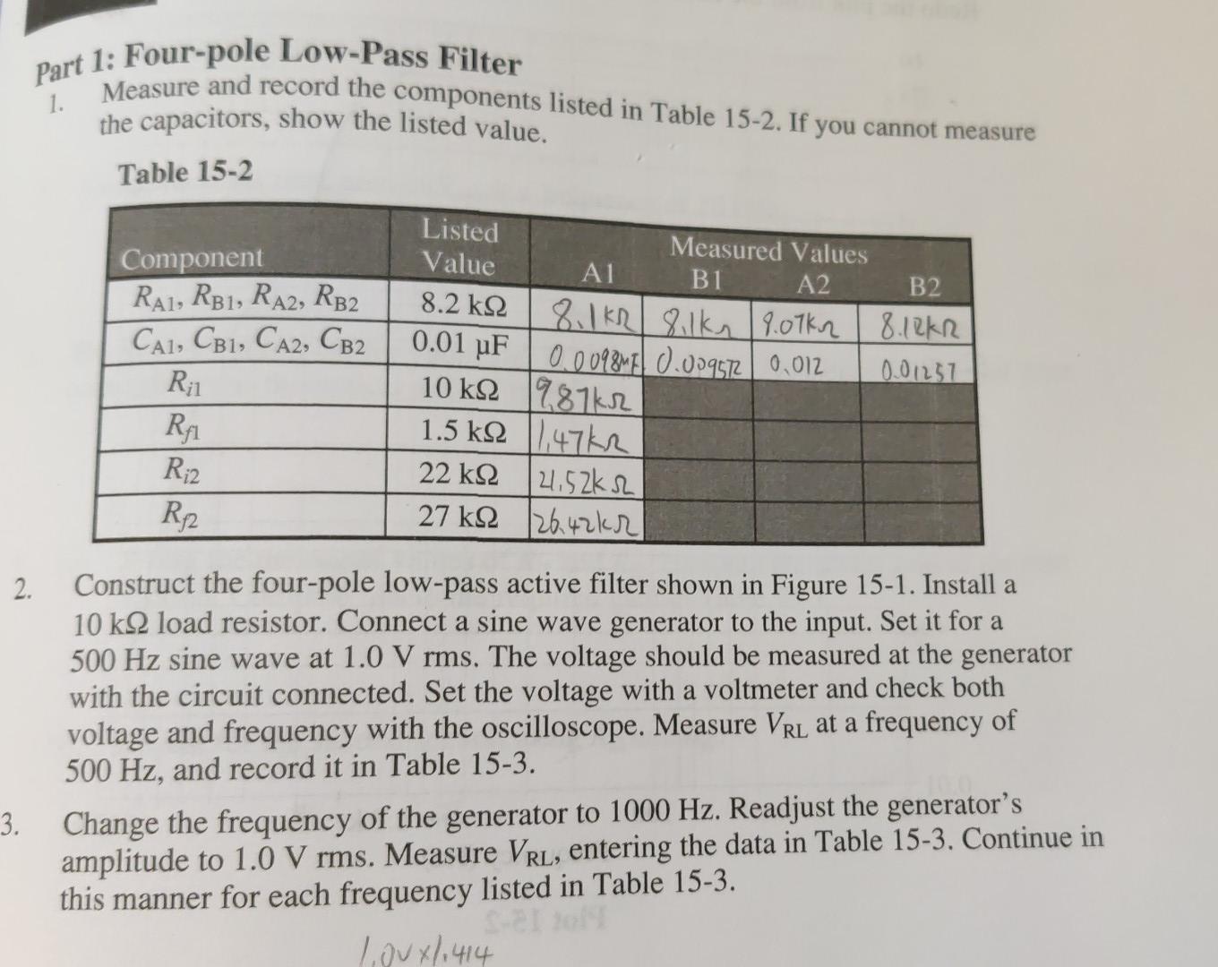 Part 1: Four-pole Low-Pass Filter 1. Measure and | Chegg.com