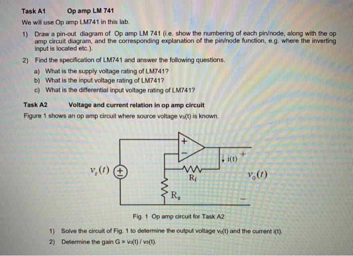 Solved Task A1 Op amp LM 741 We will use Op amp LM741 in | Chegg.com