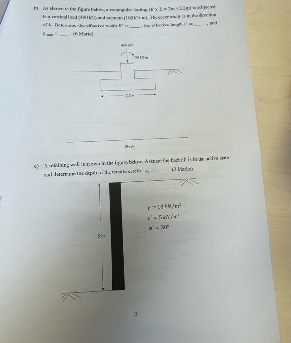 2. Fill in the Blanks ( 12 Marks) a) A square footing | Chegg.com