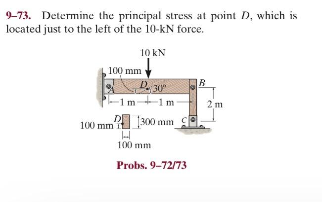 Solved 9-73. Determine the principal stress at point D, | Chegg.com