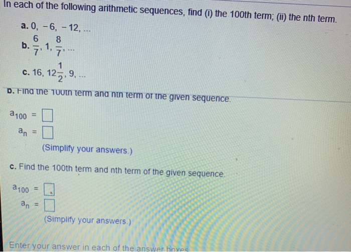 Solved In each of the following arithmetic sequences, find | Chegg.com