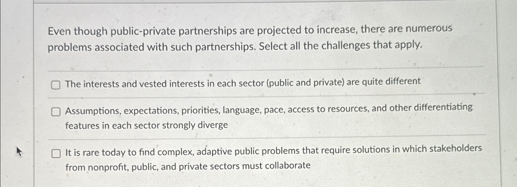 Solved Even though public-private partnerships are projected | Chegg.com