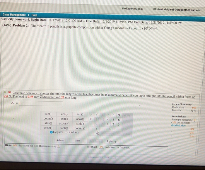 Solved theExpertTA.com Student: daigleaß@students.rowan.edu | Chegg.com