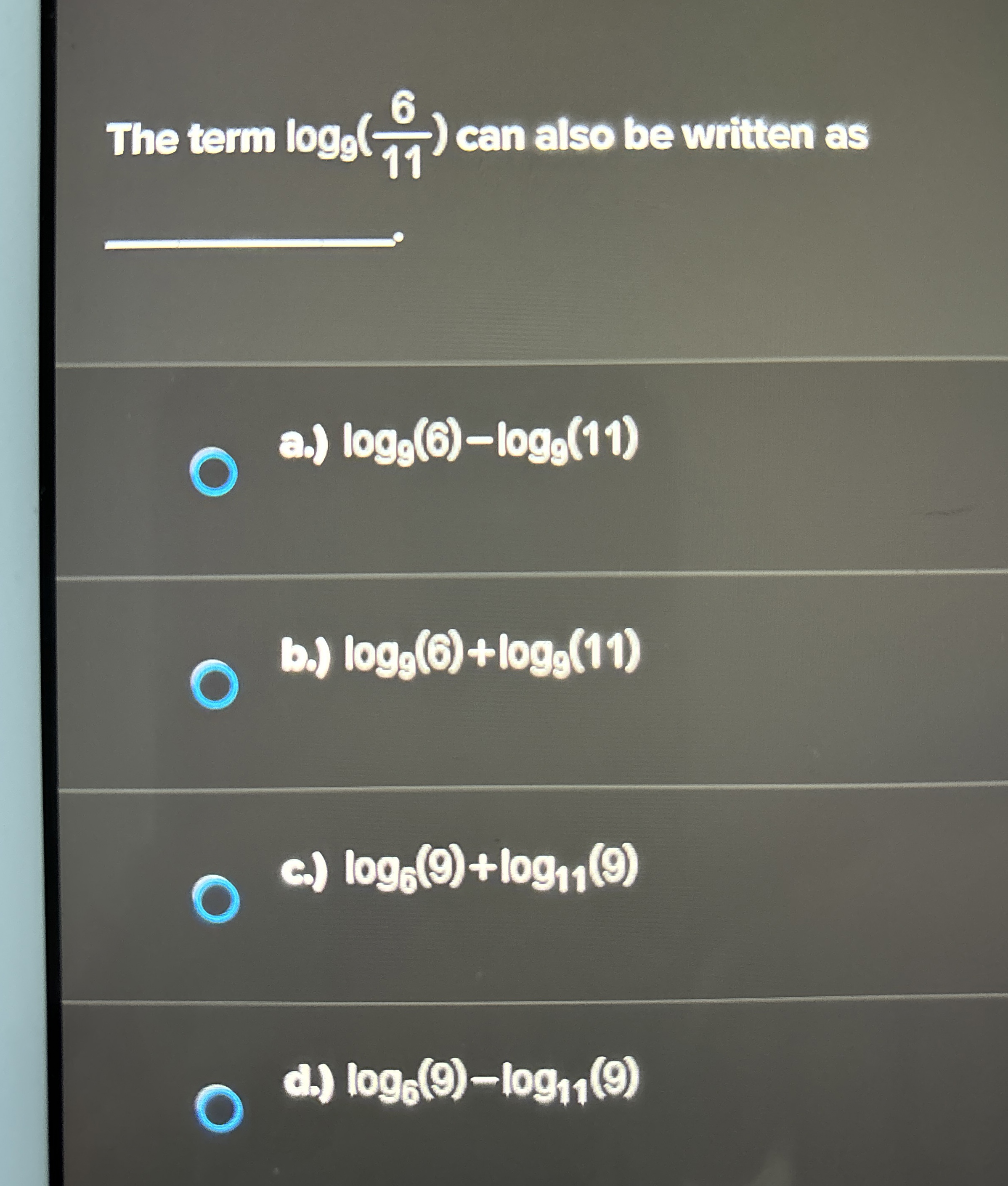 Solved The term log9(611) ﻿can also be written | Chegg.com