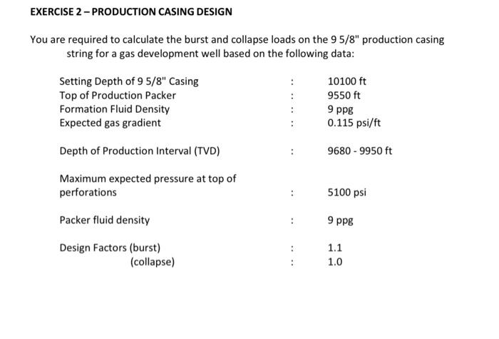 Solved Exercise 2 Production Casing Design You Are