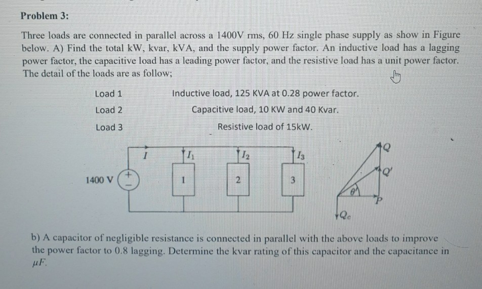 Solved Problem 3: Three loads are connected in parallel | Chegg.com