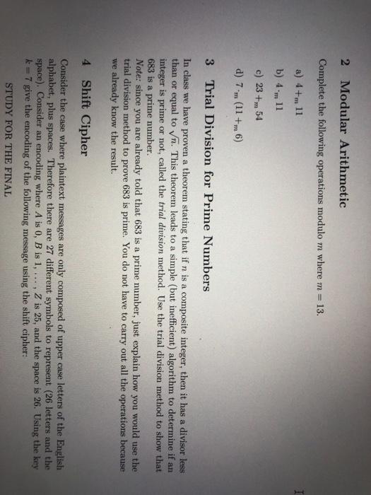 Solved 1 The Division Algorithm Using the result know and | Chegg.com