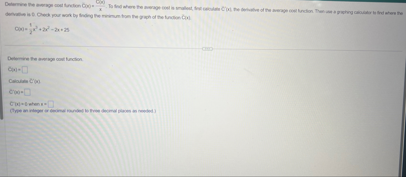 Solved Determine the average cost function | Chegg.com