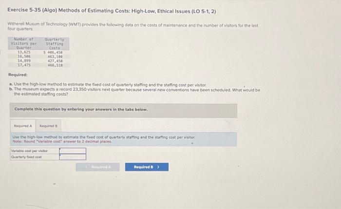 Solved Exercise 5-35 (Algo) Methods of Estimating Costs: | Chegg.com