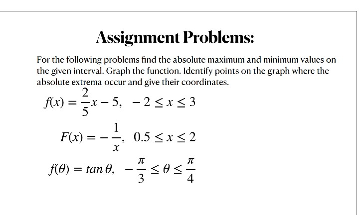 Solved Assignment Problems: For the following problems find | Chegg.com