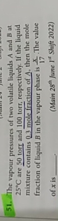 Solved The vapour pressures of two volatile liquids A and B | Chegg.com