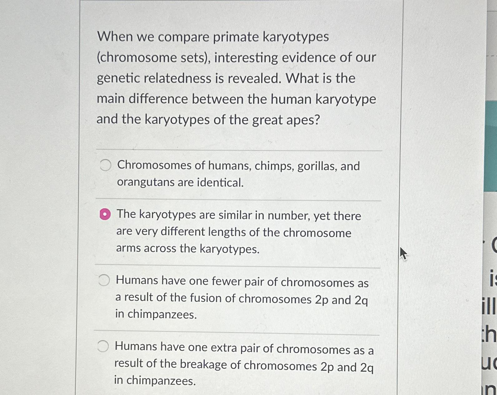 Solved When we compare primate karyotypes (chromosome sets), | Chegg.com