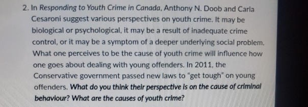 2. In Responding to Youth Crime in Canada, Anthony N. | Chegg.com