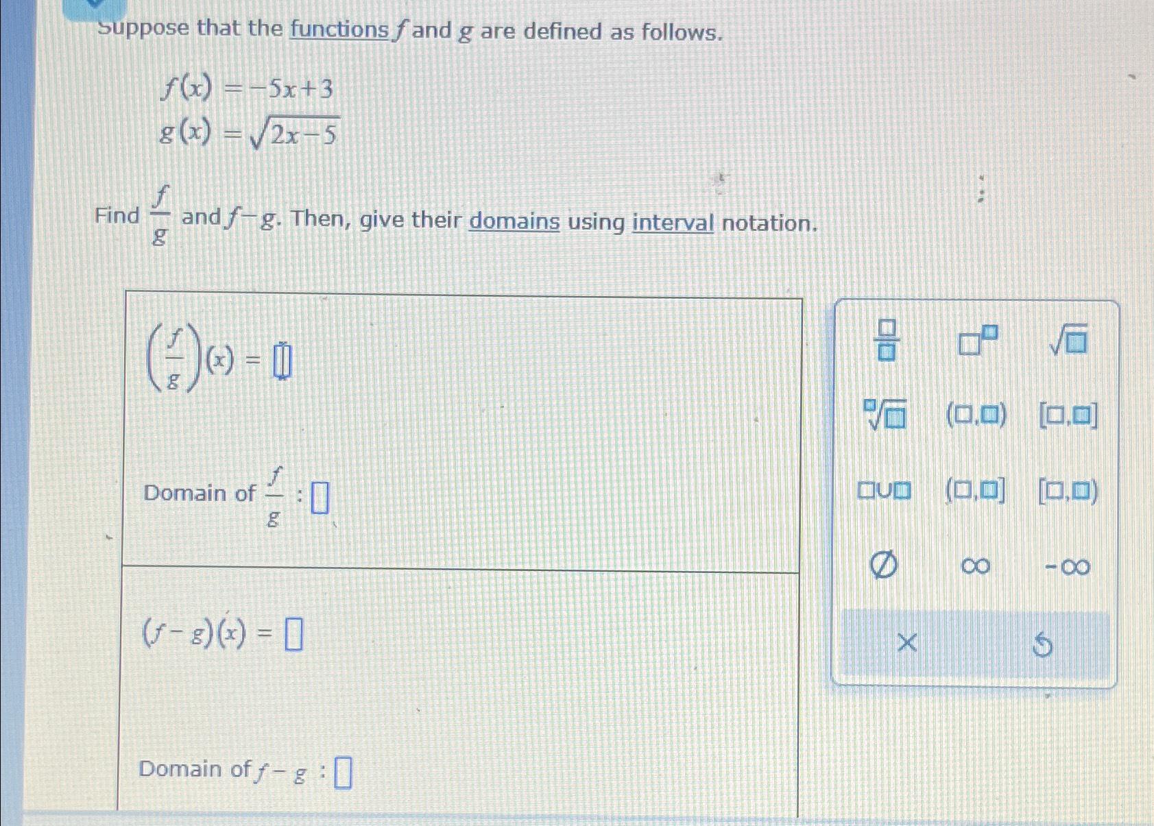 Solved Suppose that the functions f ﻿and g ﻿are defined as | Chegg.com