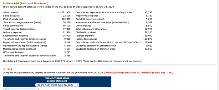 Solved Problem 4-04 (Part Level Submission) The following | Chegg.com