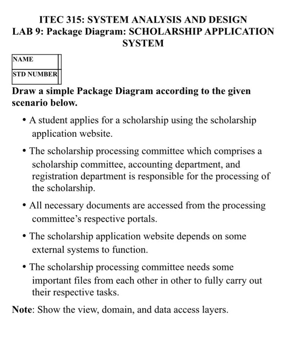 ITEC 315: SYSTEM ANALYSIS AND DESIGN LAB 9: Package | Chegg.com