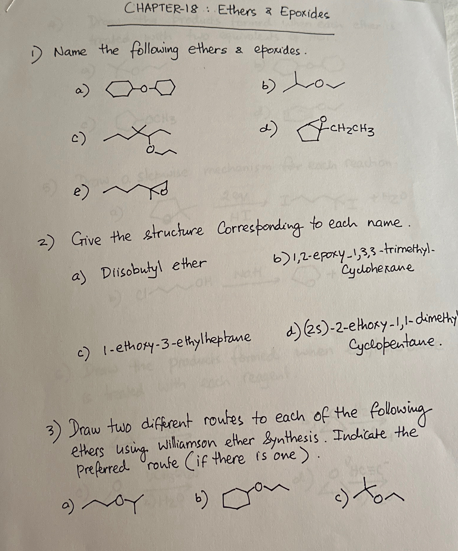 Solved CHAPTER-18: Ethers & EpoxidesName the following | Chegg.com