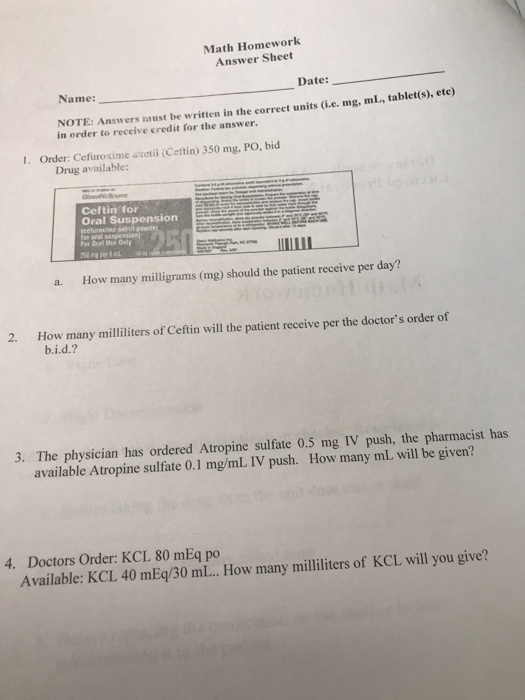 Solved Math Homework Answer Sheet Date: Name: NOTE: Answers | Chegg.com
