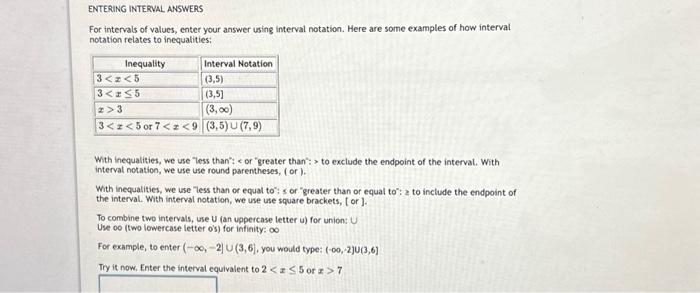 Solved ENTERING INTERVAL ANSWERS For intervals of values, | Chegg.com