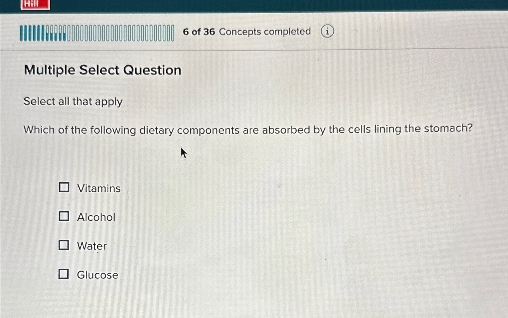 Solved 6 ﻿of 36 ﻿Concepts completed (i)Multiple Select | Chegg.com