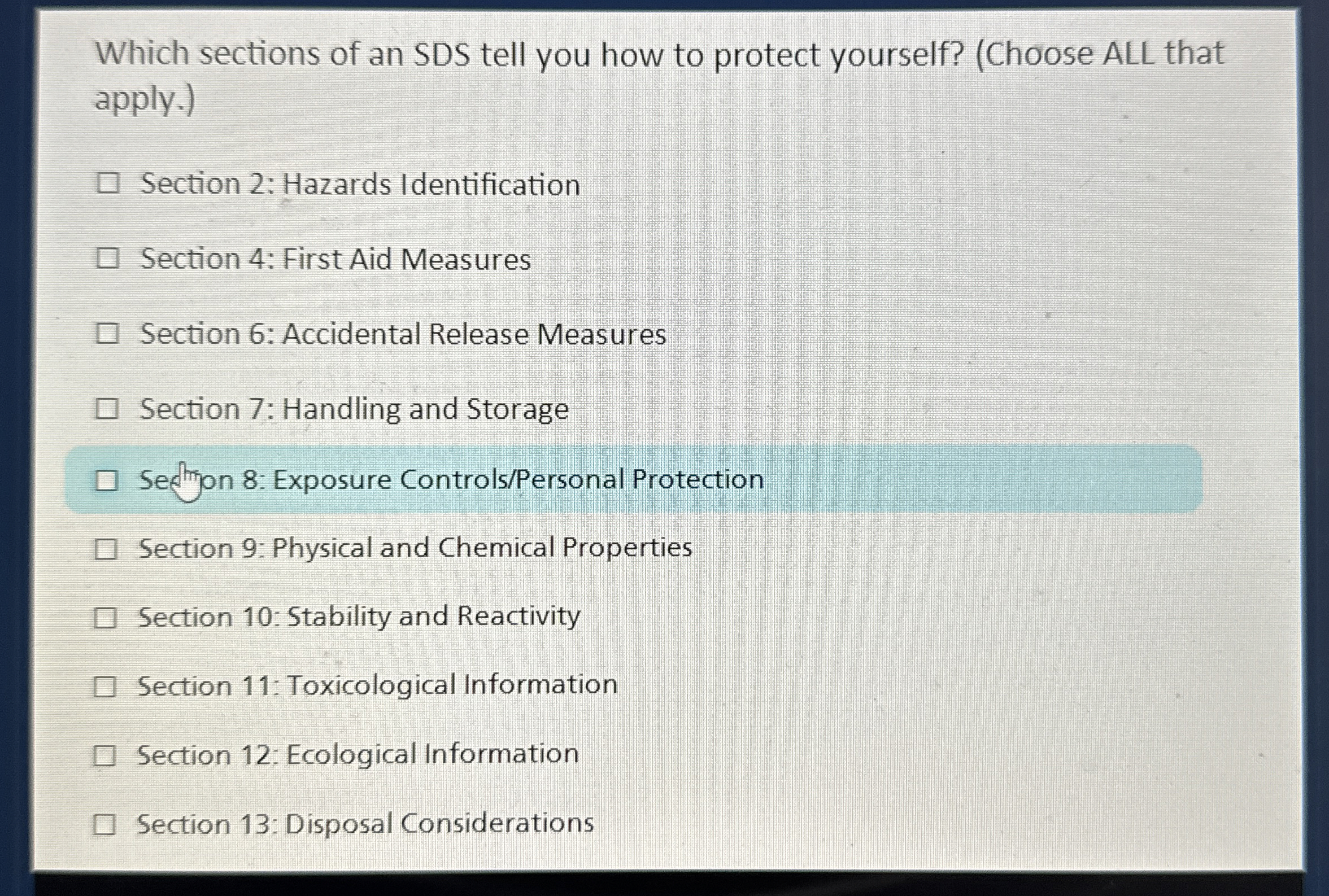Solved Which sections of an SDS tell you how to protect | Chegg.com