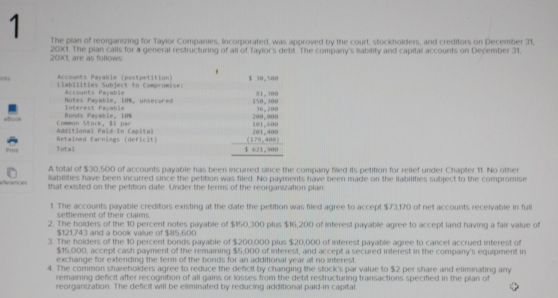 Solved The plan of reorganizing for Taylor Companies, | Chegg.com