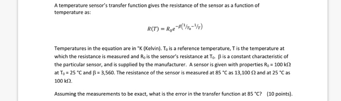 Solved A temperature sensor's transfer function gives the | Chegg.com