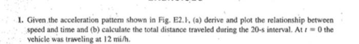 Solved 1. Given the acceleration pattern shown in Fig. E2.I, | Chegg.com