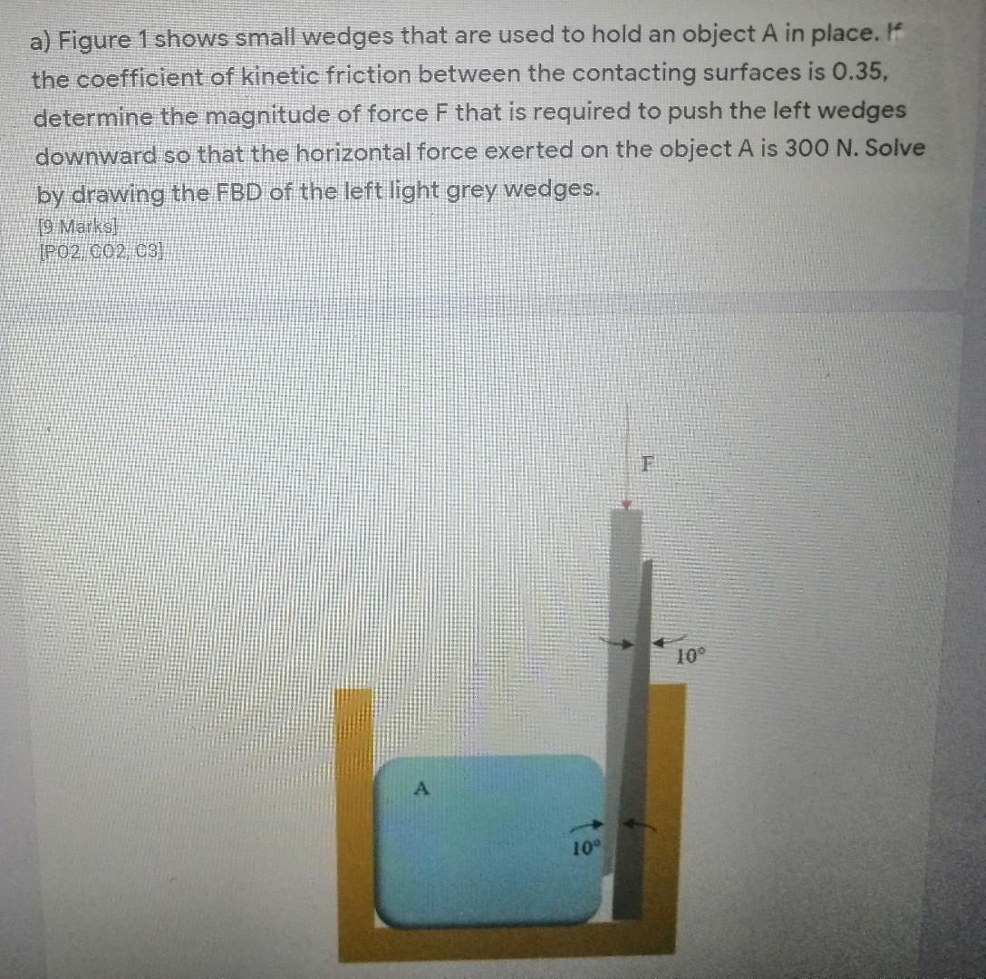 Solved a) Figure 1 shows small wedges that are used to hold | Chegg.com