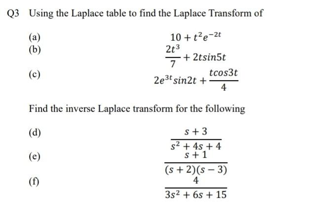 Solved 3 Using the Laplace table to find the Laplace | Chegg.com