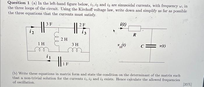 Solved Question 1 (a) In the left-hand figure below, i1,i2 | Chegg.com