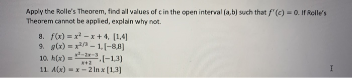 Solved Apply the Rolle's Theorem, find all values of cin the | Chegg.com
