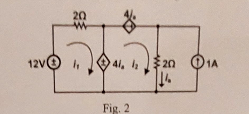 Fig. 2 ﻿find i1, ﻿i2 ﻿using mesh current analysis in | Chegg.com
