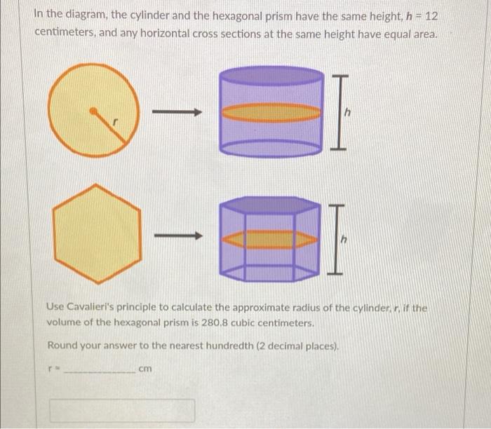 Solved In the diagram, the cylinder and the hexagonal prism | Chegg.com
