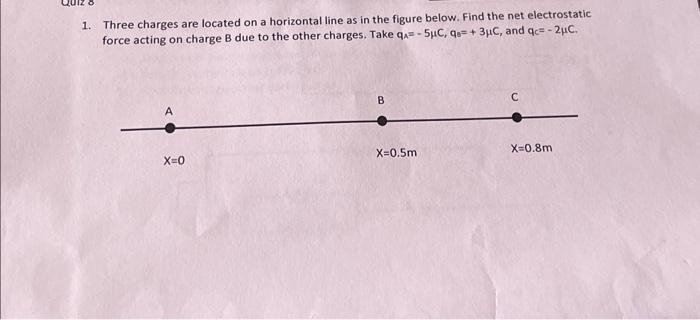 Solved 1. Three charges are located on a horizontal line as | Chegg.com