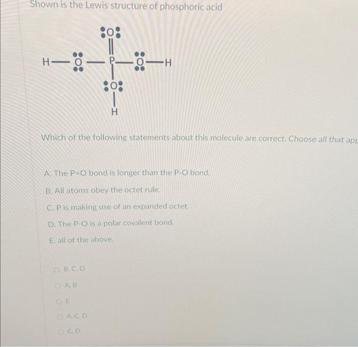 Solved Shown is the Lewis structure of phosphoric acid Which | Chegg.com