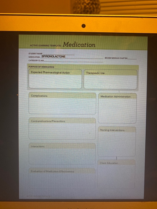 Solved ACTIVE LEARNING TEMPLATE Medication STUDENT NAME | Chegg.com