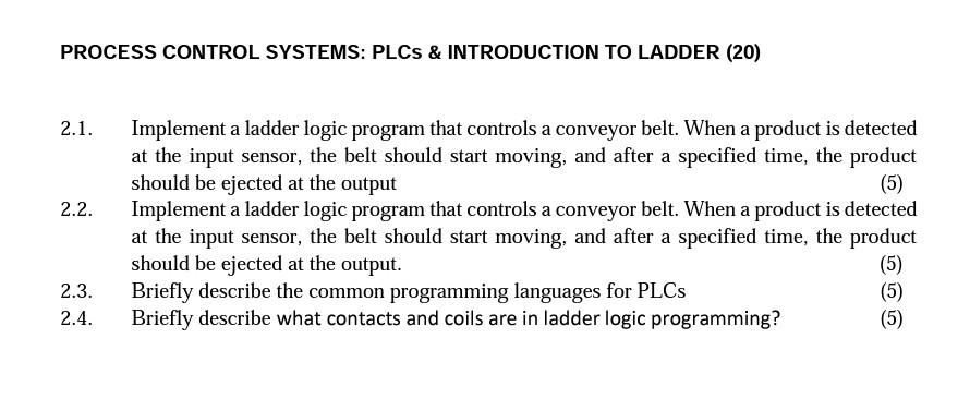 Solved Process Control Systems Plcs And Introduction To