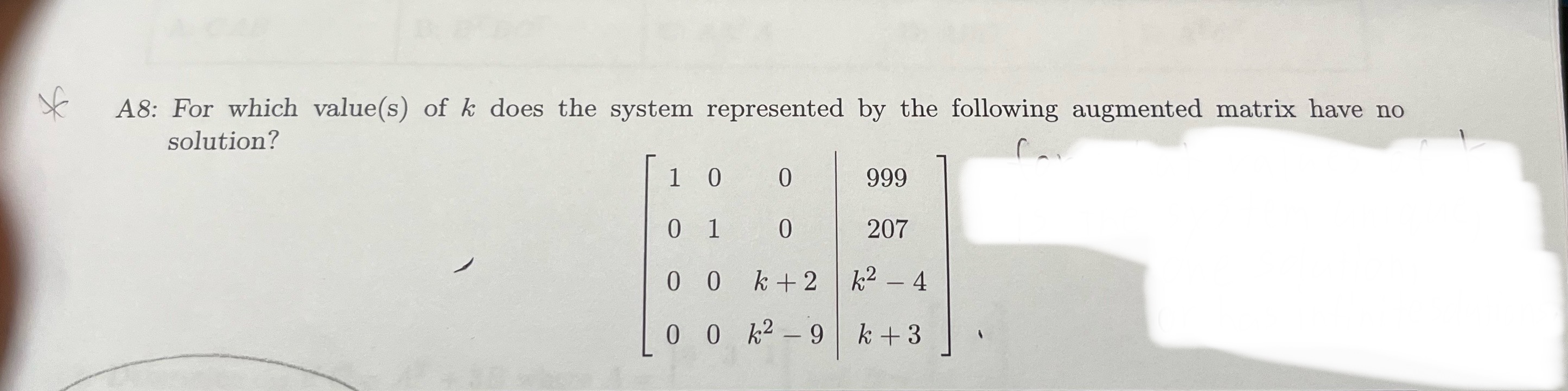 Solved A8: For which value(s) ﻿of k ﻿does the system | Chegg.com