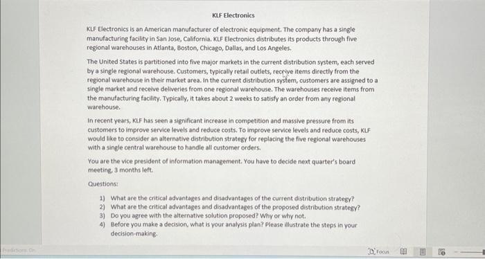 KLF Electronics KLF Electronics is an American | Chegg.com