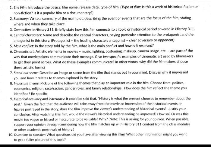 1. The Film: Introduce the basics: film name, release | Chegg.com