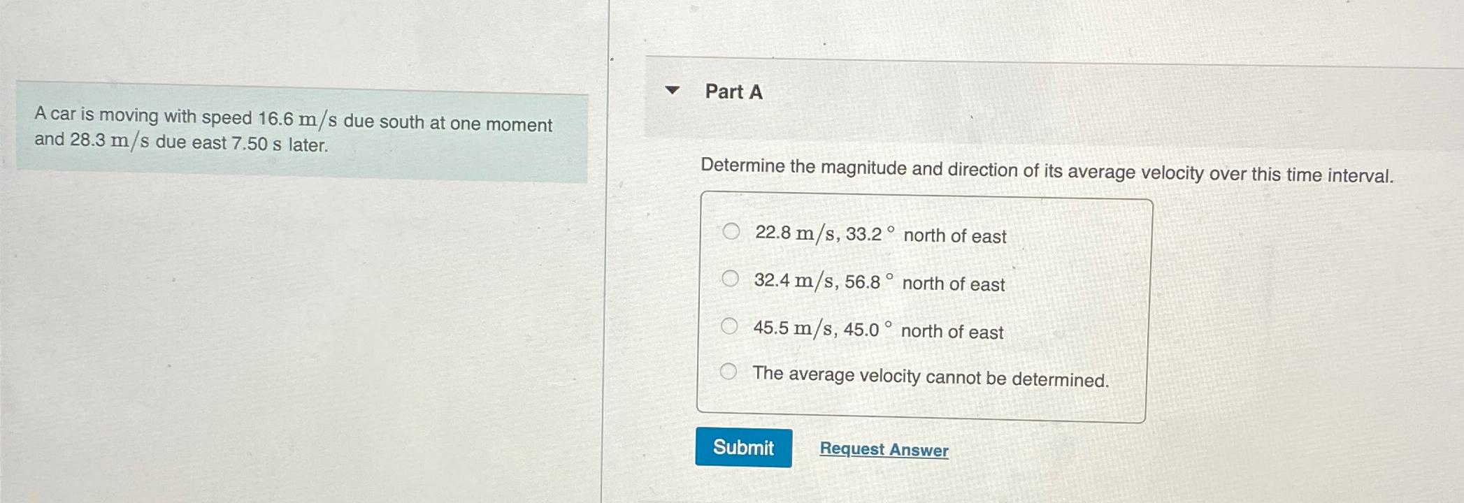 Solved A car is moving with speed 16.6(m)/(s) due south at | Chegg.com