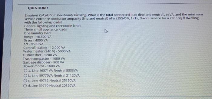 Solved QUESTION 1 Standard Calculation: One Family Dwelling. | Chegg.com