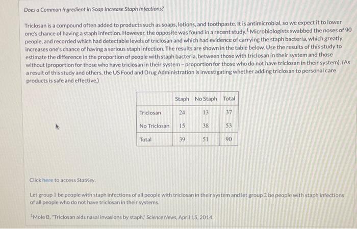 Solved Does a common Ingredient in Soap Increase Staph | Chegg.com