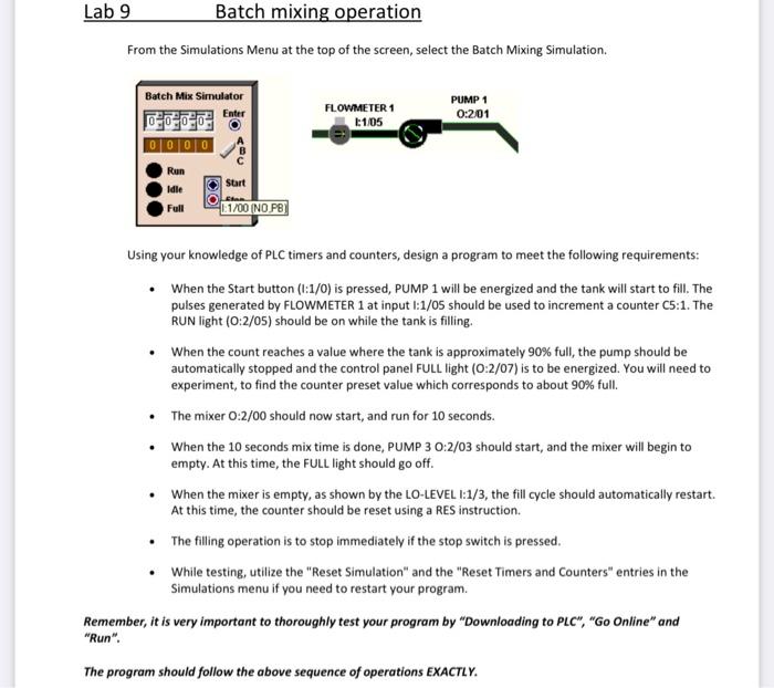 Lab 9 Batch mixing operation From the Simulations | Chegg.com