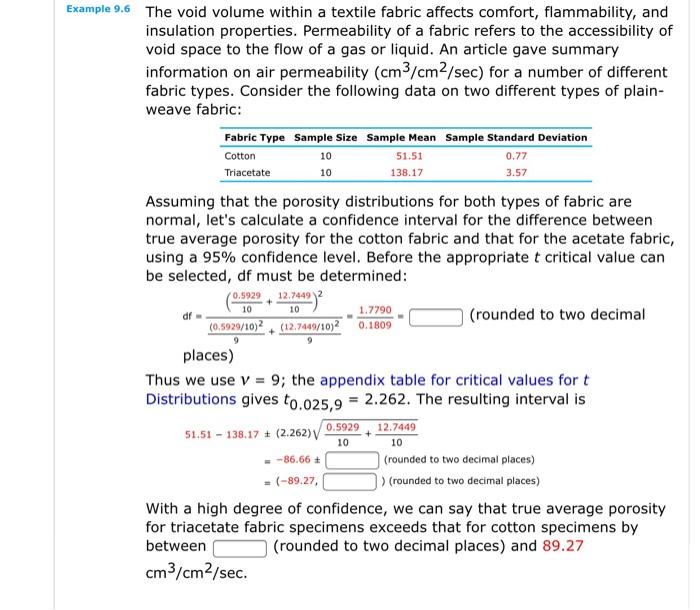 Solved Example 9.6 The void volume within a textile fabric | Chegg.com