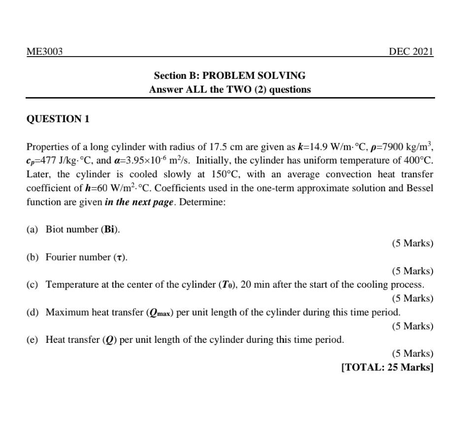 Solved ME3003 DEC 2021 Section B: PROBLEM SOLVING Answer ALL | Chegg.com
