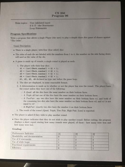 Solved CS 250 Program 06 Mnin tople User validated input if | Chegg.com