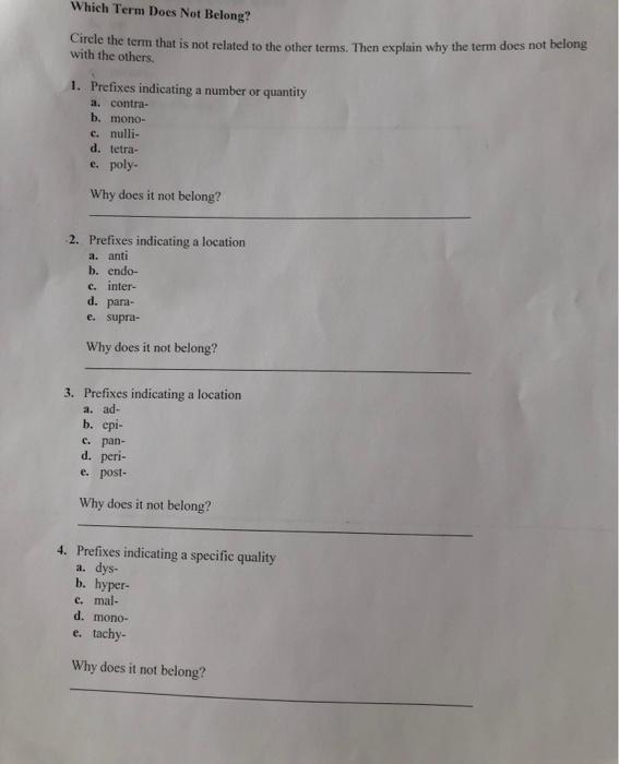 Solved circle the term that is not related to the other | Chegg.com
