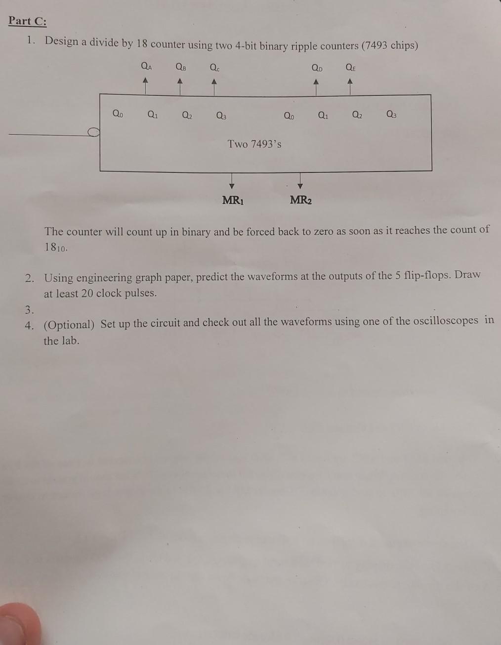 Part C: 1. Design a divide by 18 counter using two | Chegg.com